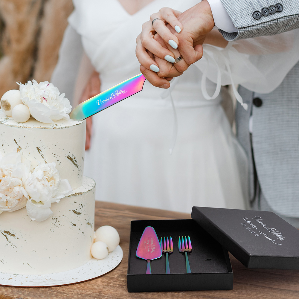 Personalized 4Pcs Engraved Name Date Wedding Cake Cutting Set with ...