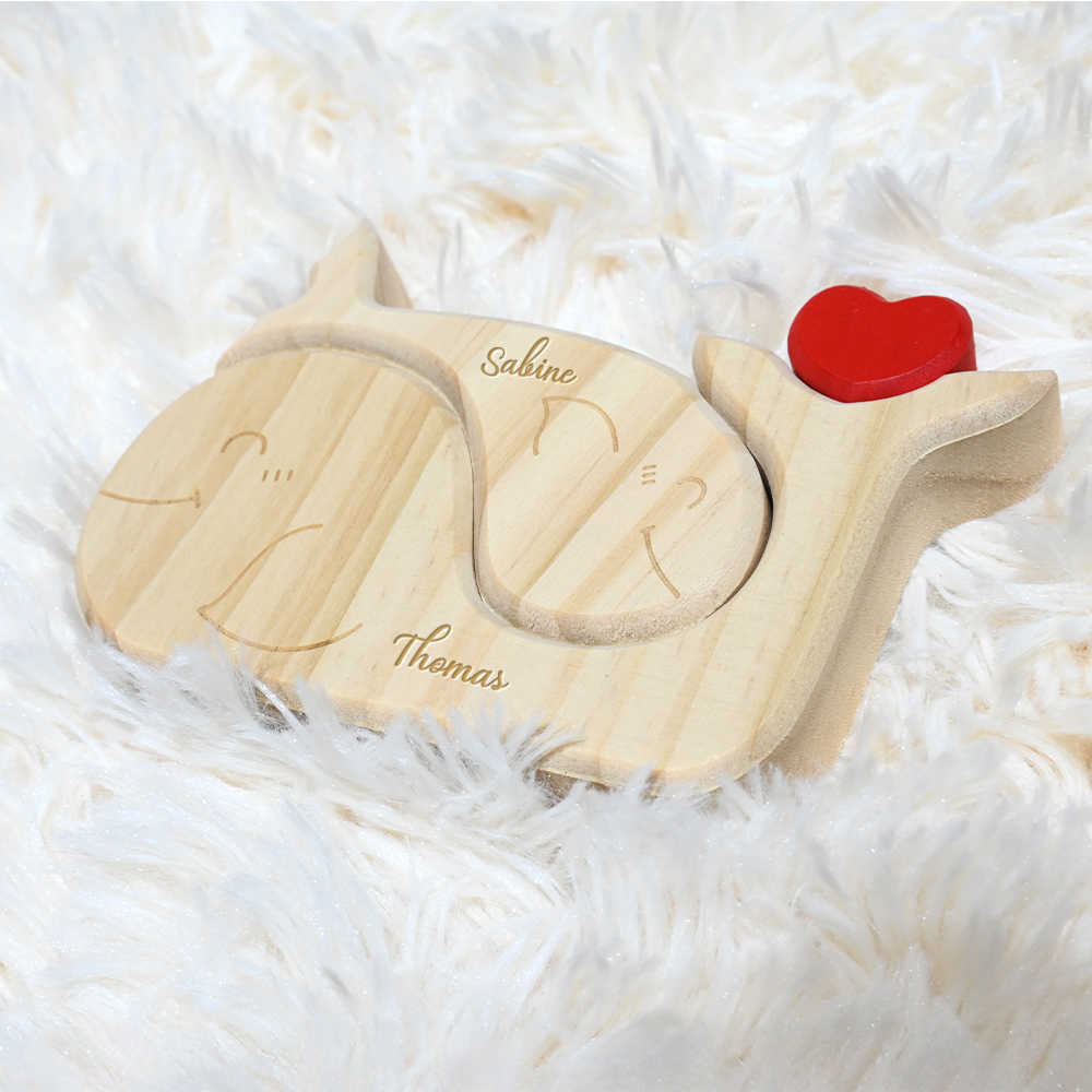 Personalisiertes Wal-Familie Umarmung Holzpuzzle mit 2-5 Namen und Herz ...