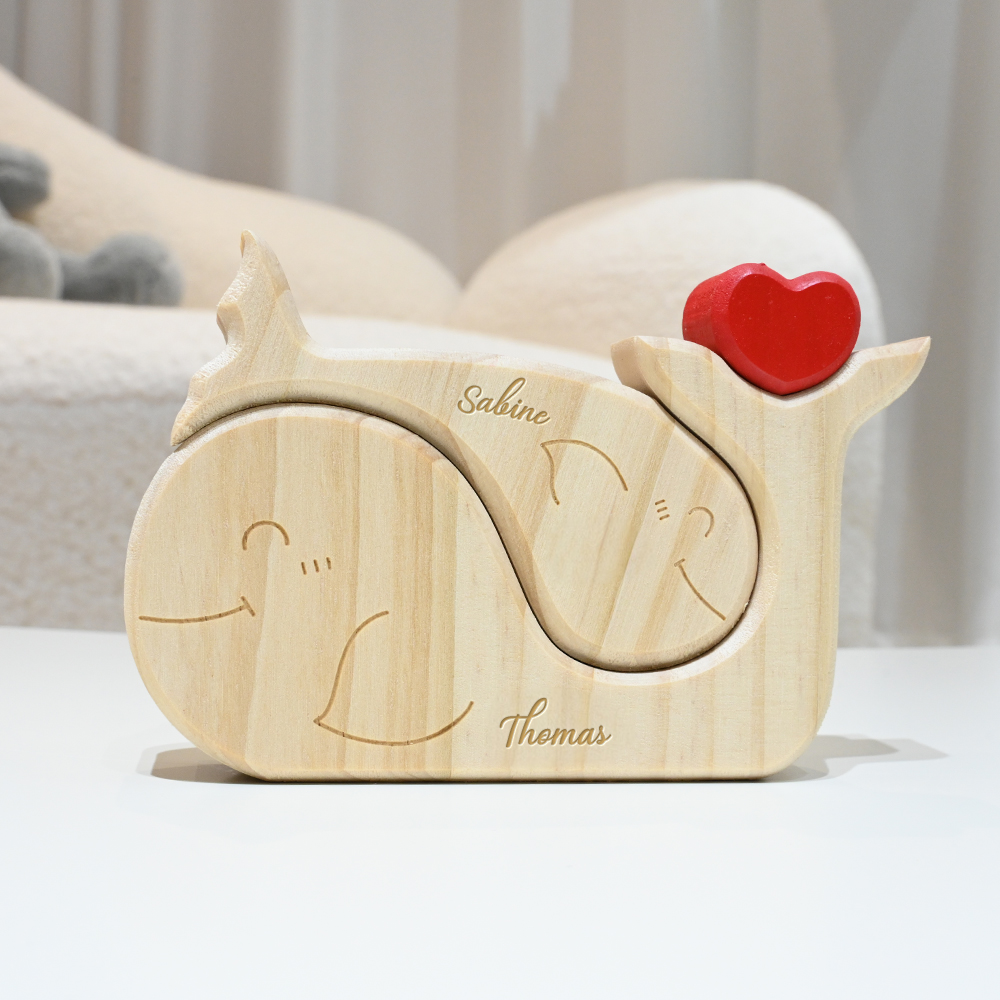 Personalisiertes Wal-Familie Umarmung Holzpuzzle mit 2-5 Namen und Herz ...