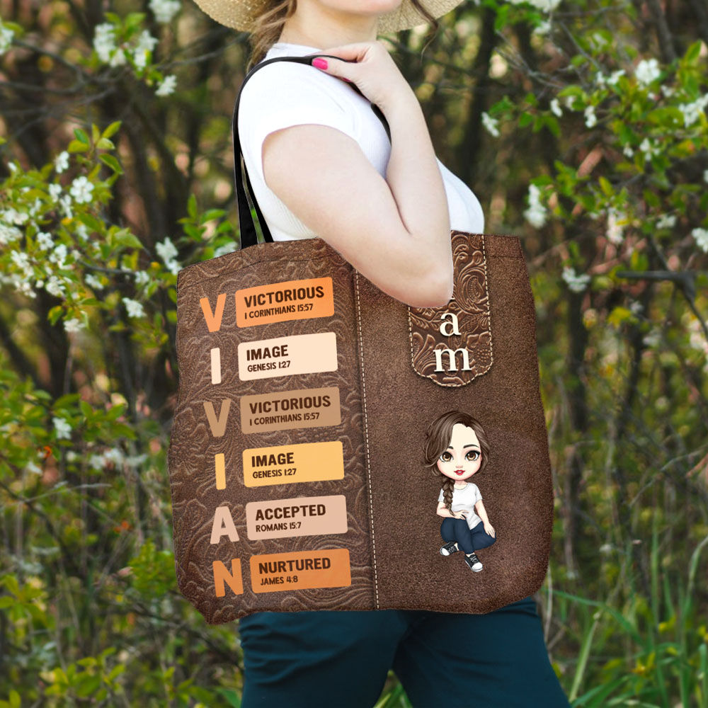 Personalized Bible God Says I Am Cartoon Character Tote Bag with Name ...