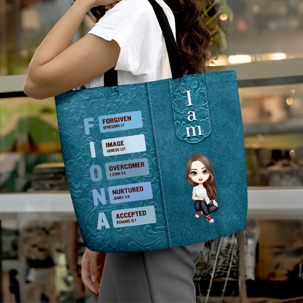 Personalized Bible God Says I Am Cartoon Character Tote Bag with Name ...
