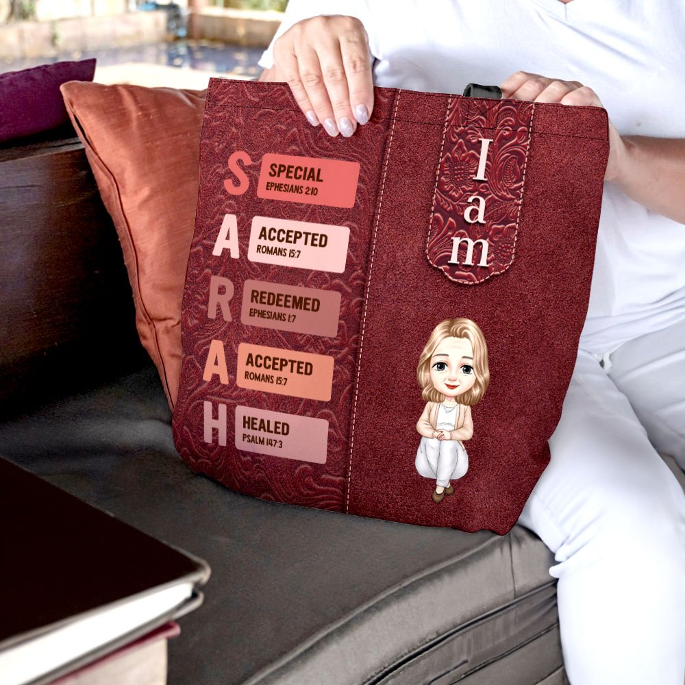 Personalized Bible God Says I Am Cartoon Character Tote Bag with Name ...