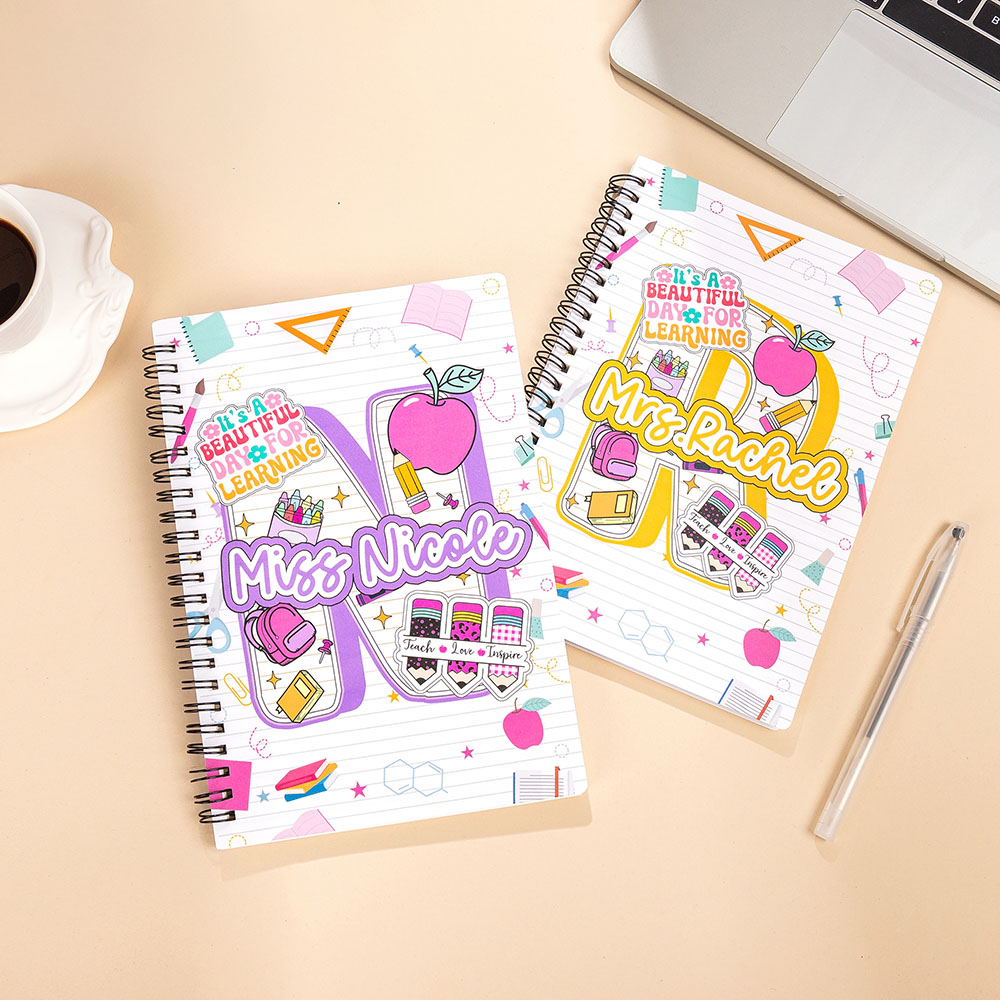 Personalised Cute Doodle Initial Spiral Notebook with Name Back to ...