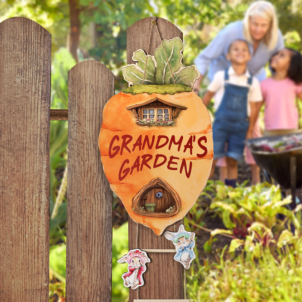 Personalised Wooden 2-8 Peter Rabbits Carrot House Garden Sign with ...