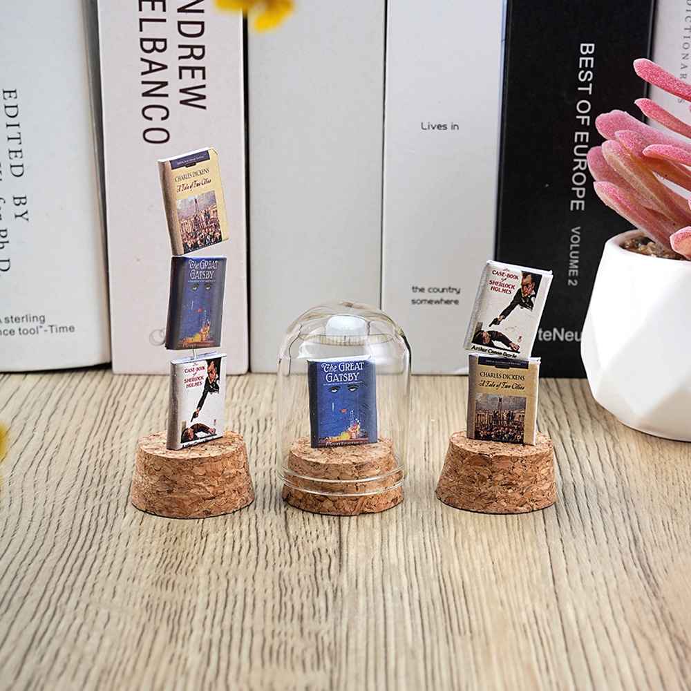 Personalized 1-3 Mini Book Display Glass Dome Cloche with Cork Base ...