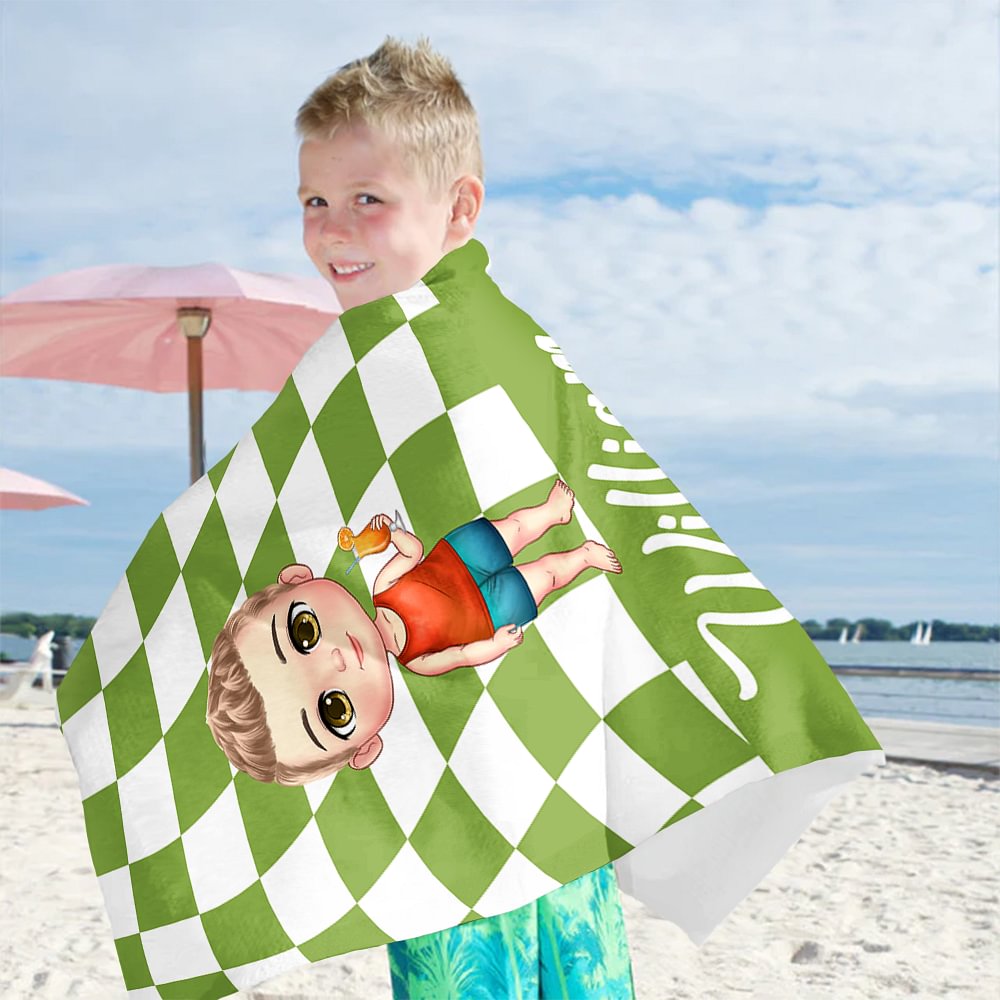 Personalized Cartoon Character Striped Plaid Oversized Quick Dry Beach ...