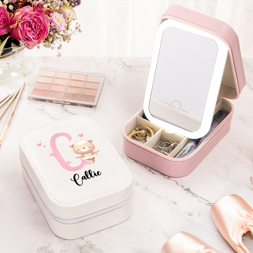 Personalised Cute Animal Ballerina Leather Jewelry Box with LED Three ...