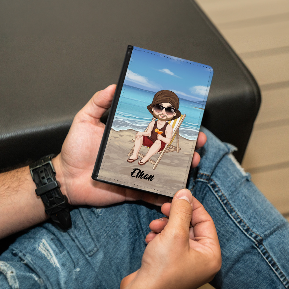 Personalised Sunset Beach Cartoon Character Passport Holder with Name ...