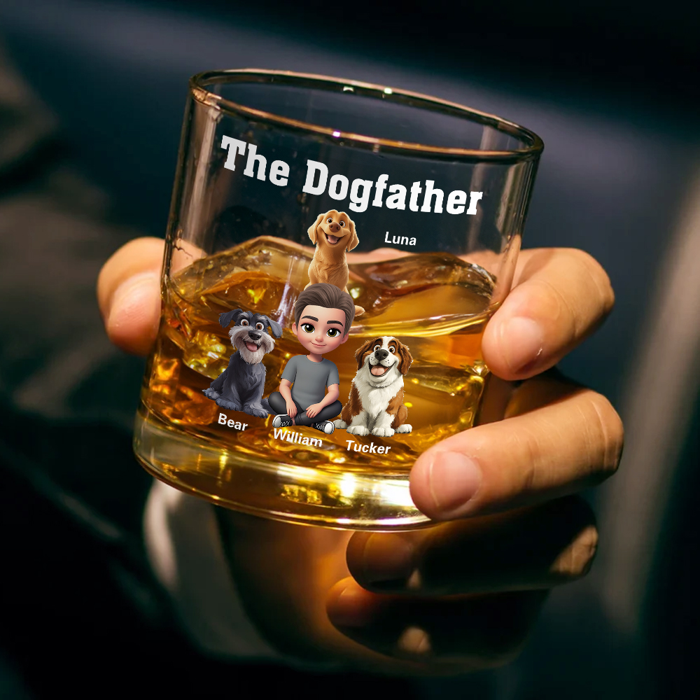Personalized The Dogfather 3D Cartoon 10 oz Whiskey Glass with Name and ...
