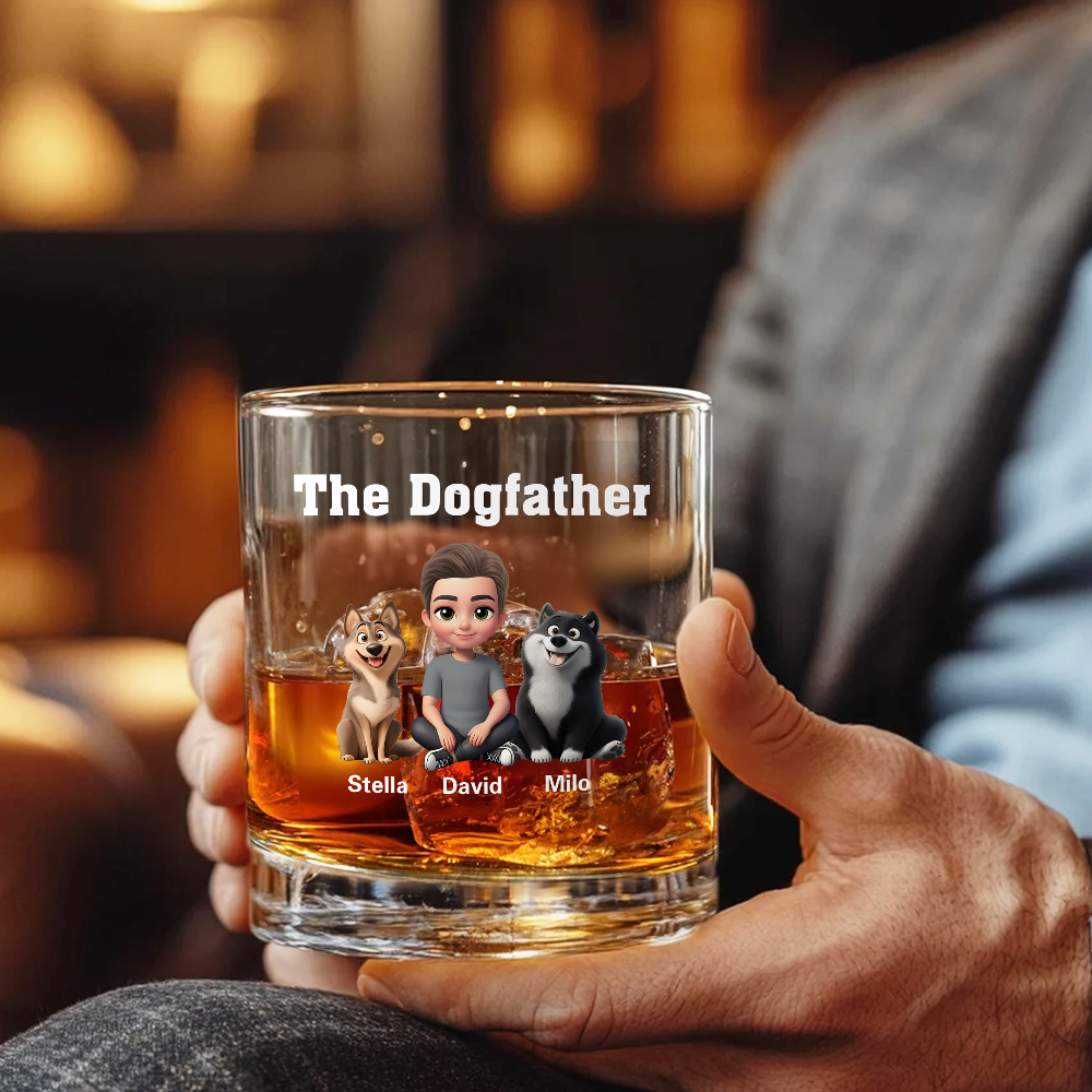 Personalized The Dogfather 3D Cartoon 10 oz Whiskey Glass with Name and ...