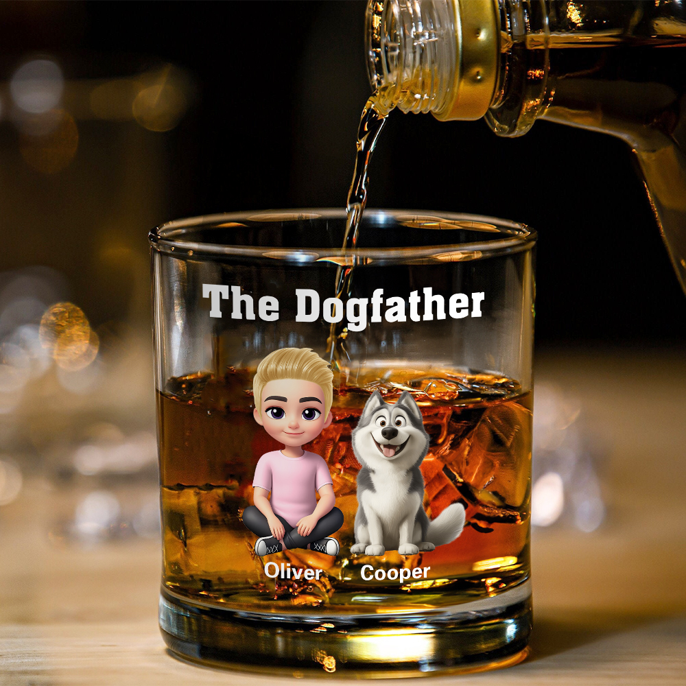 Personalized The Dogfather 3D Cartoon 10 oz Whiskey Glass with Name and ...
