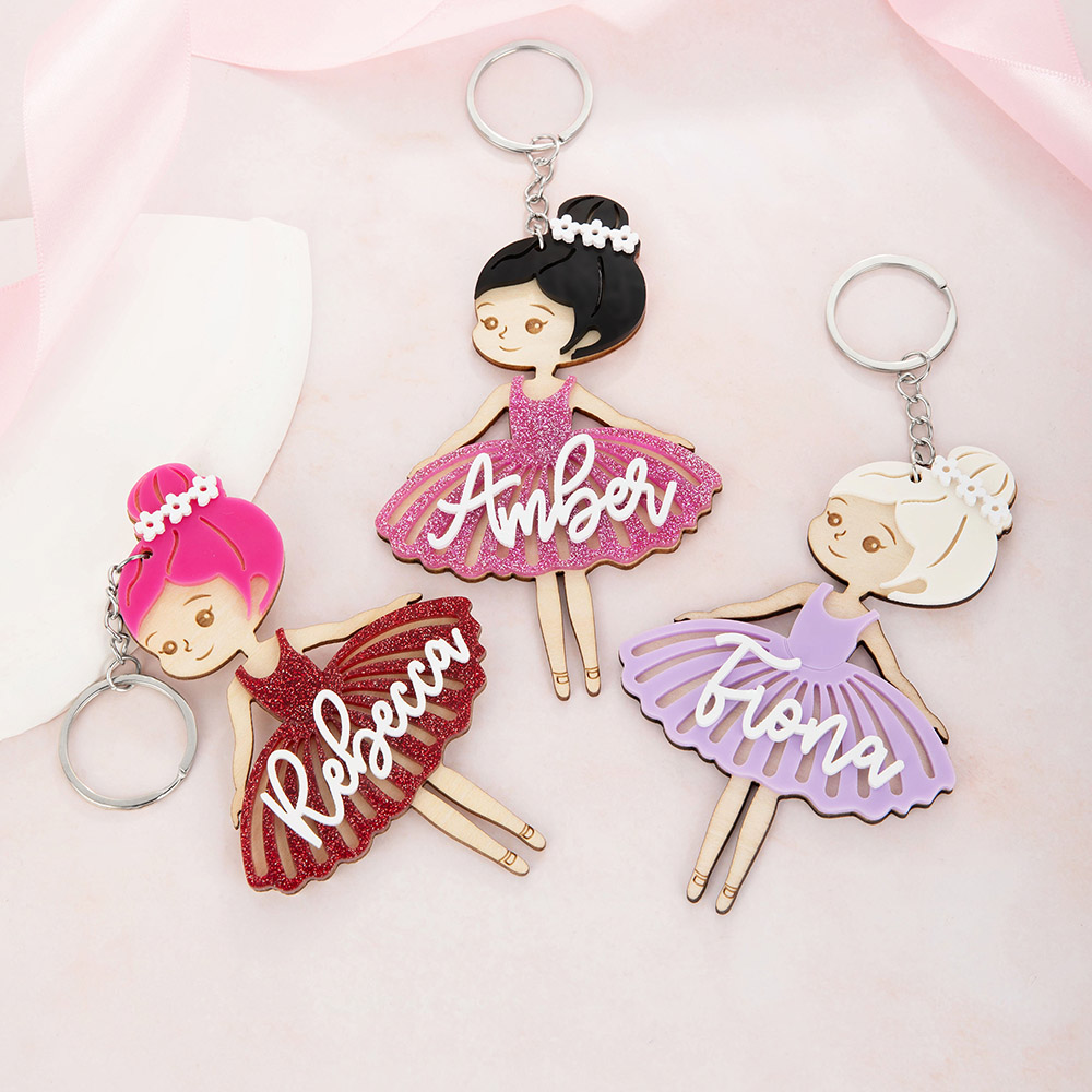Personalized Multicolor Ballet Girl Wooden Acrylic Keychain with Name ...