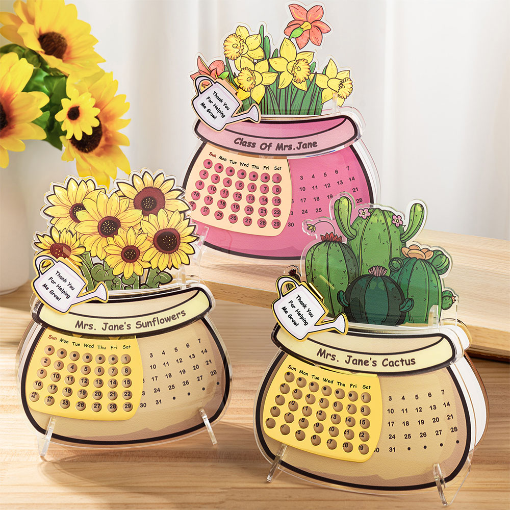 Personalized Sunflower Cactus Daffodil Pot Perpetual Calendar Acrylic ...