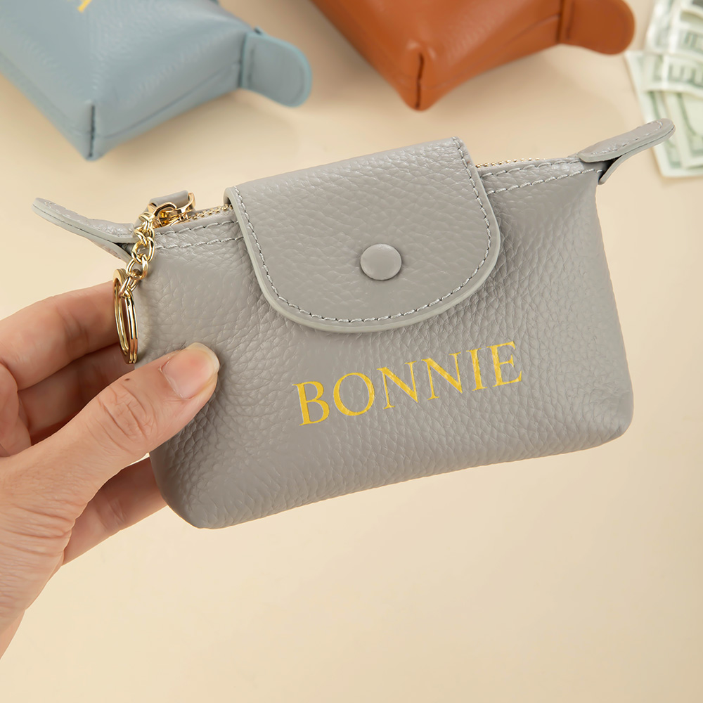 Personalized Mini Portable Leather Coin Wallet Cash Pouch with Text and ...