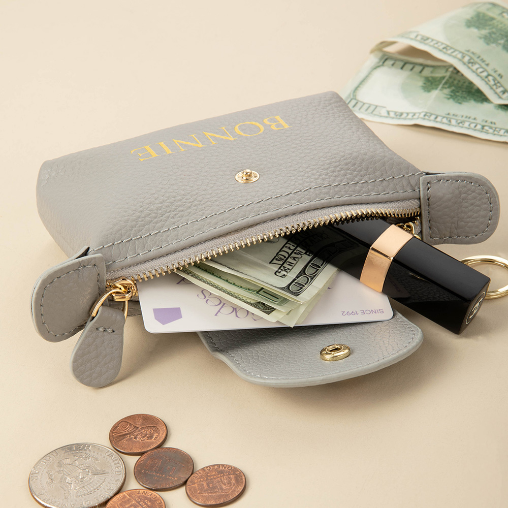 Personalized Mini Portable Leather Coin Wallet Cash Pouch with Text and ...