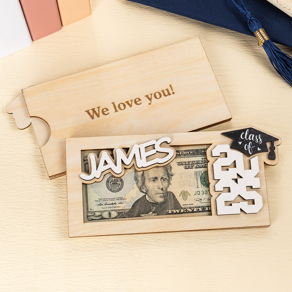 Personalized Grad Cap Wooden Money Holder Cash Envelope with Name and ...
