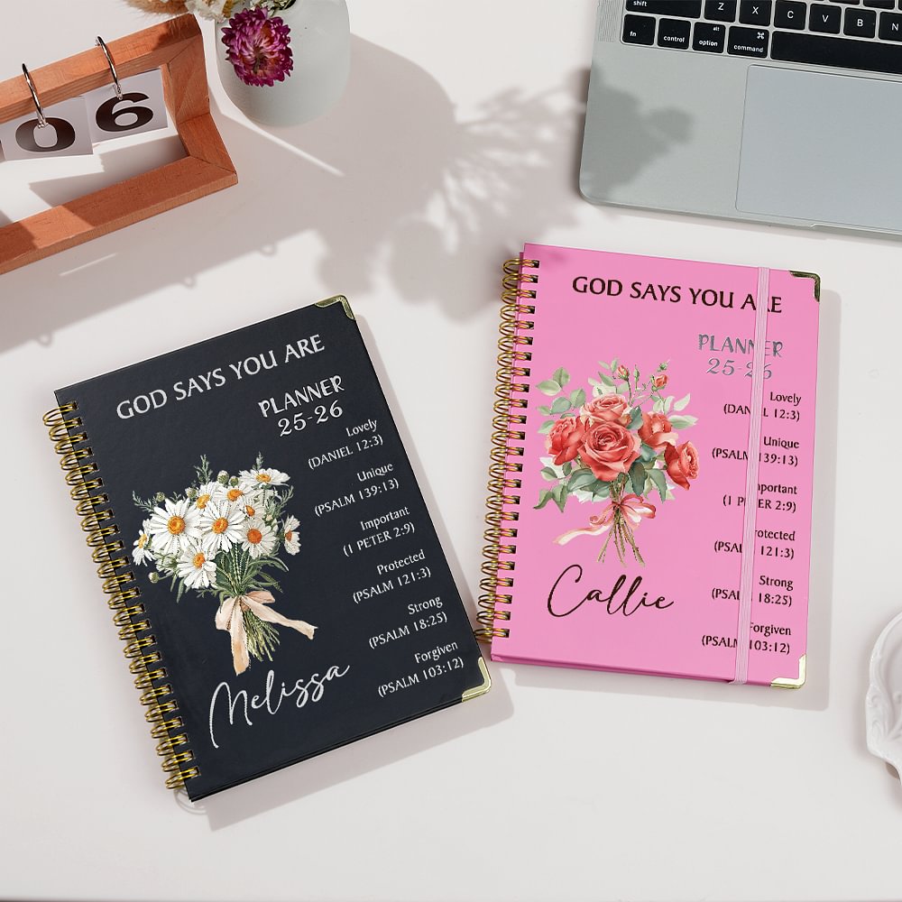 Personalized Flower Bouquet Bible Verse Planner 25-26 Spiral A5 ...