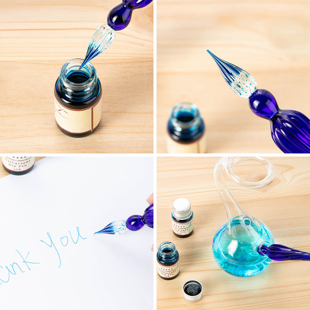 Personalised Hand Blown Crystal Glass Dip Pen and Box Set with Initial ...