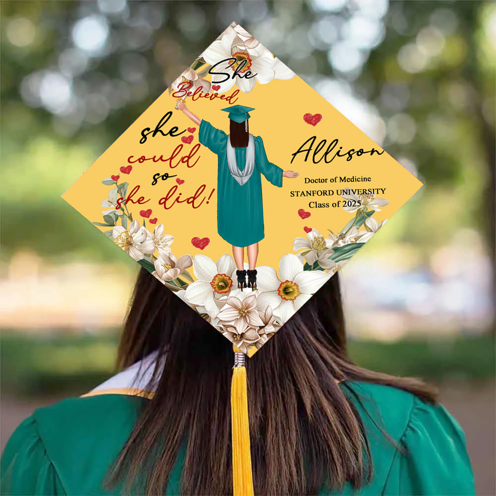 Personlig Födelseblomma Tecknad Graduate Graduation Cap Topper ...