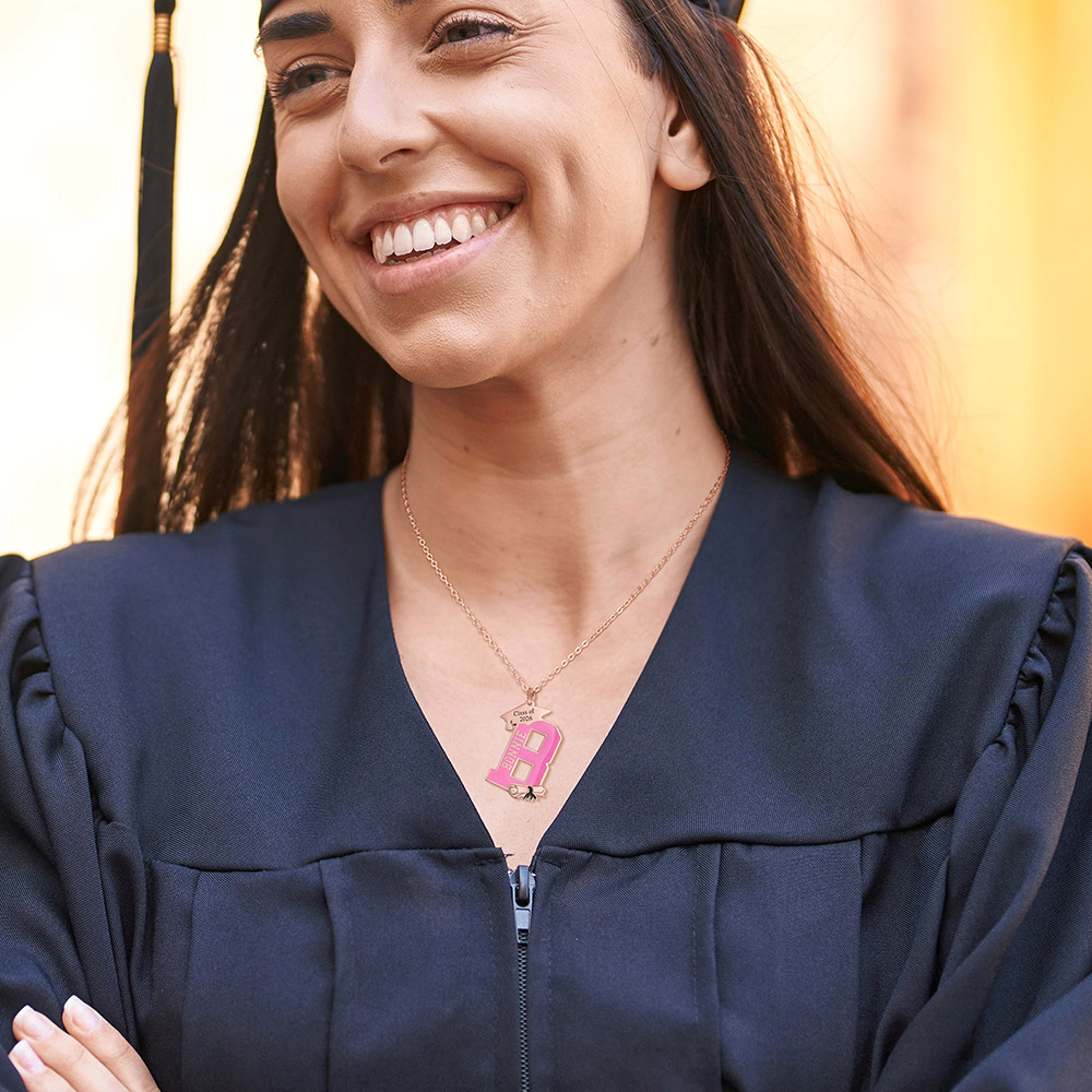 Personalized Enamel Graduation Cap Initial Necklace with Name ...