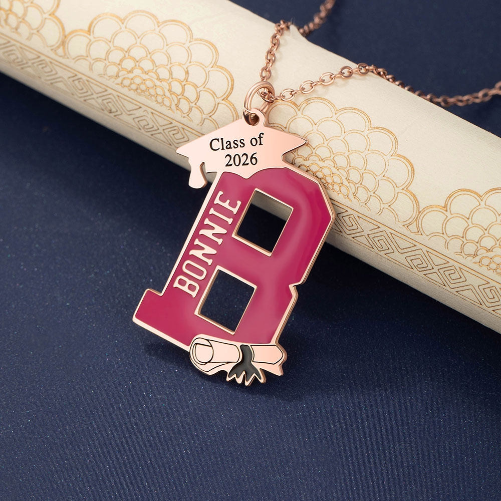 Personalized Enamel Graduation Cap Initial Necklace with Name ...