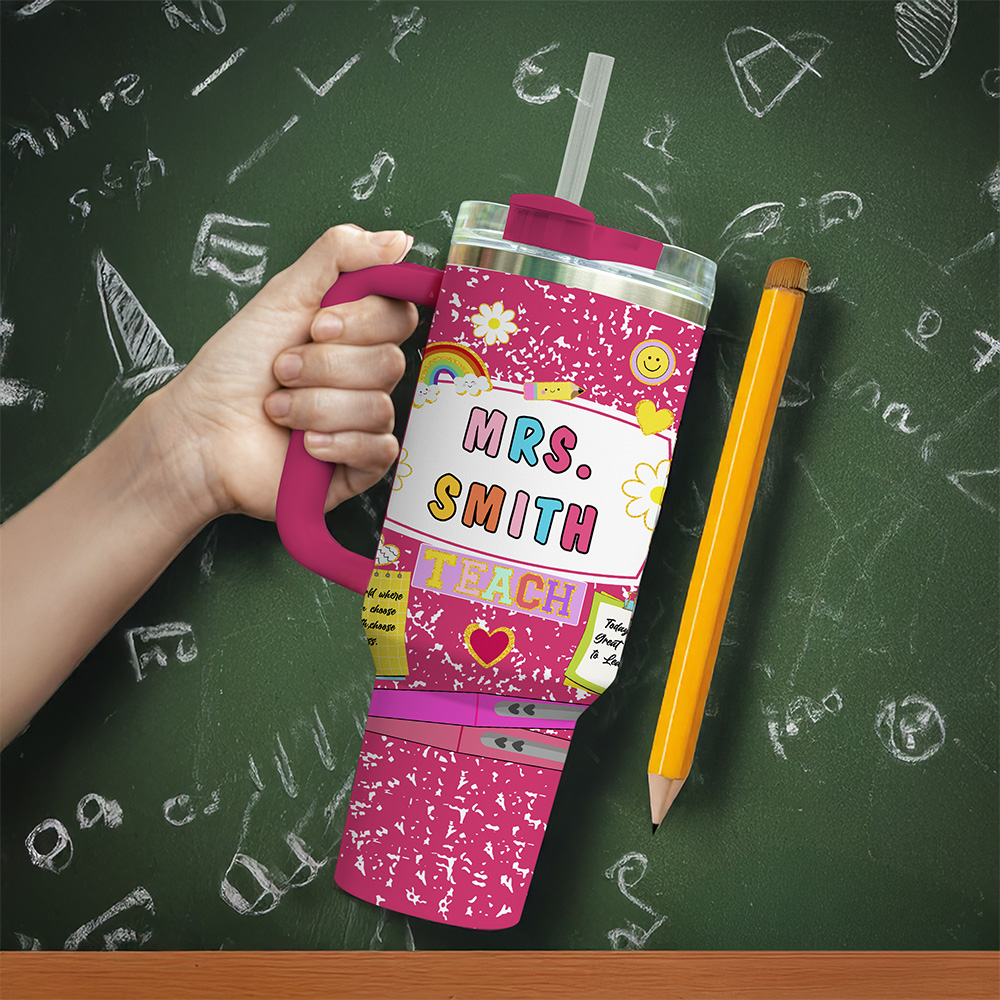 Personalised Cartoon Rainbow Sun Pencil Element 40 oz Insulated Tumbler ...