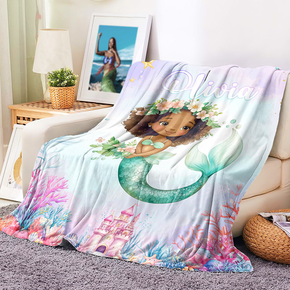 Personalised Fantasy Mermaid Princess Underwater World Soft Throw ...