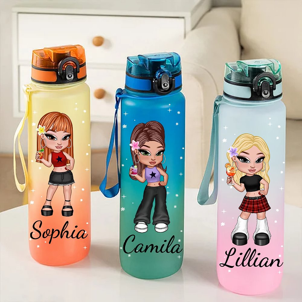 Personalized Cartoon Y2K Girl 32 oz Motivational Sport Water Bottle ...