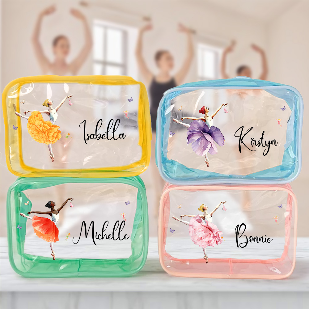 Personalized Dancer Birth Flower Design Waterproof Clear Makeup Bag ...