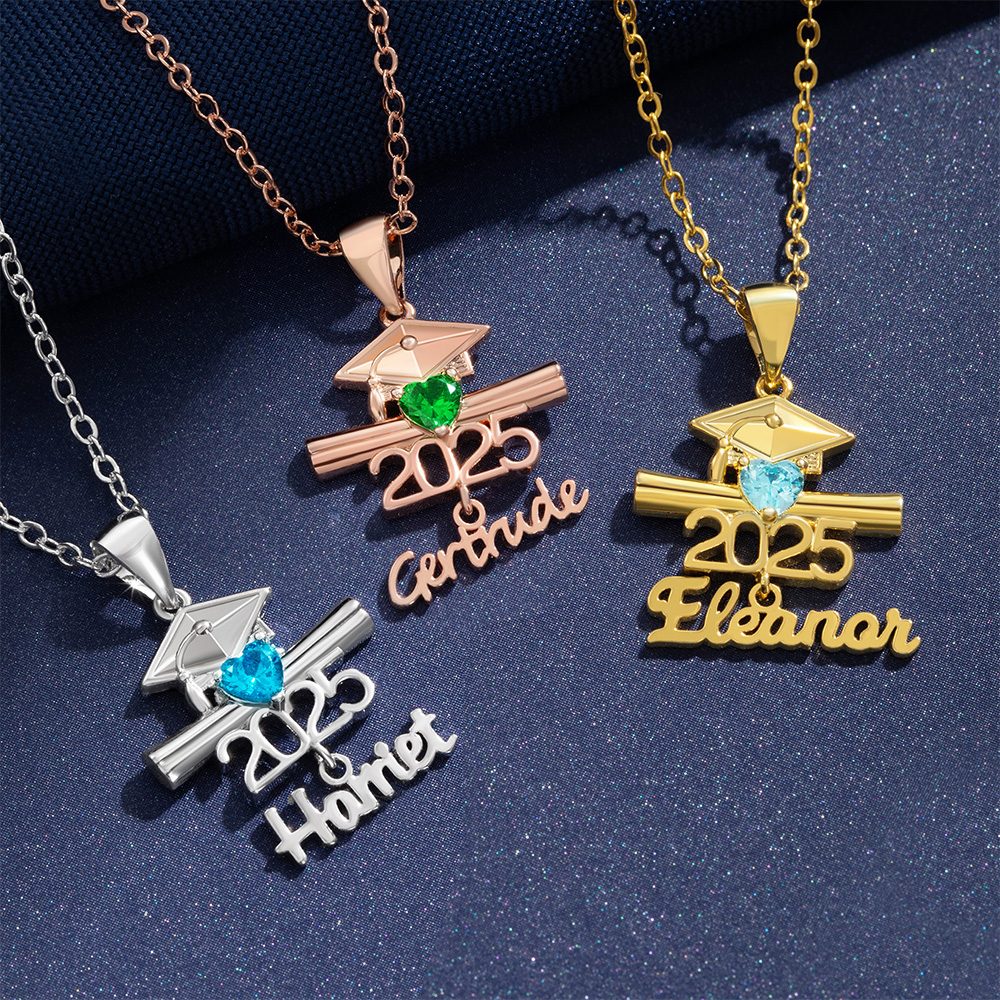 Personalized Graduation Cap Graduation Scroll Heart Birthstone Pendant ...