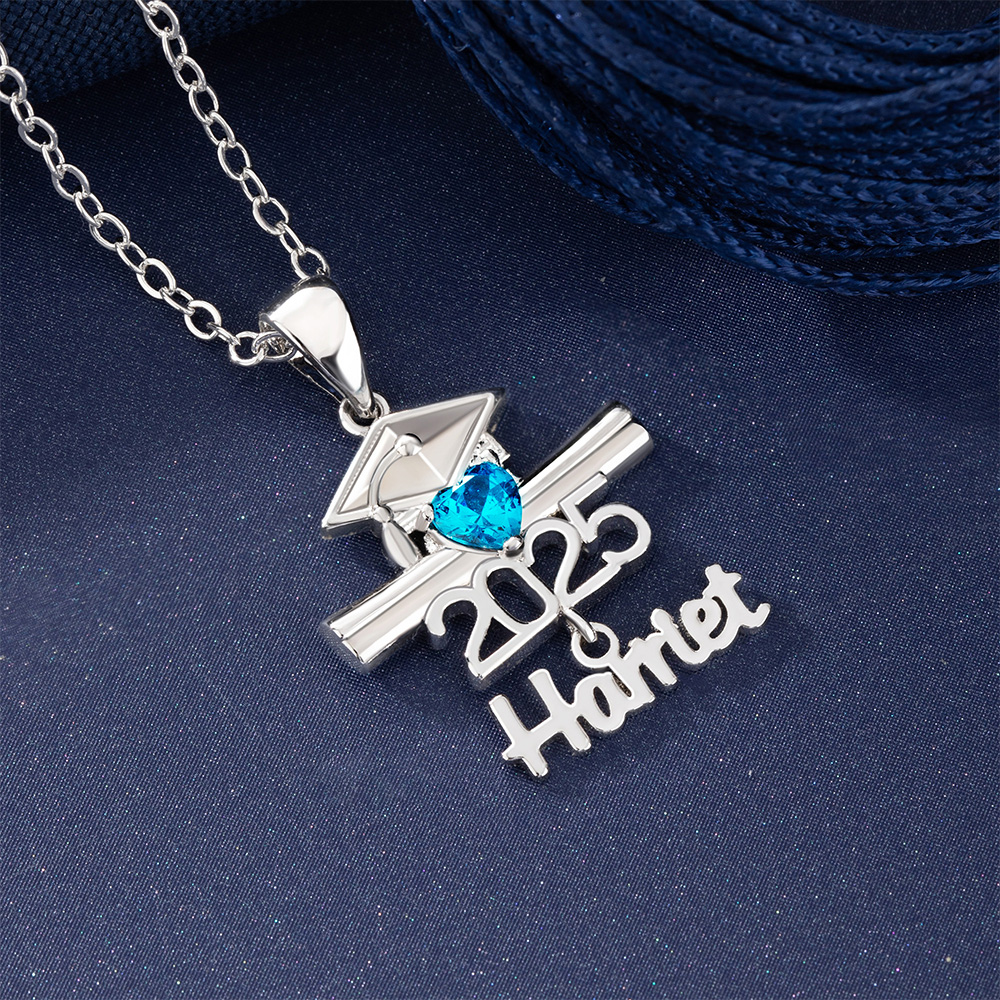 Personalized Graduation Cap Graduation Scroll Heart Birthstone Pendant ...