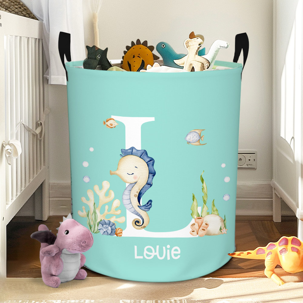 Personalised Cute Ocean Animal Name Waterproof Laundry Storage Basket ...