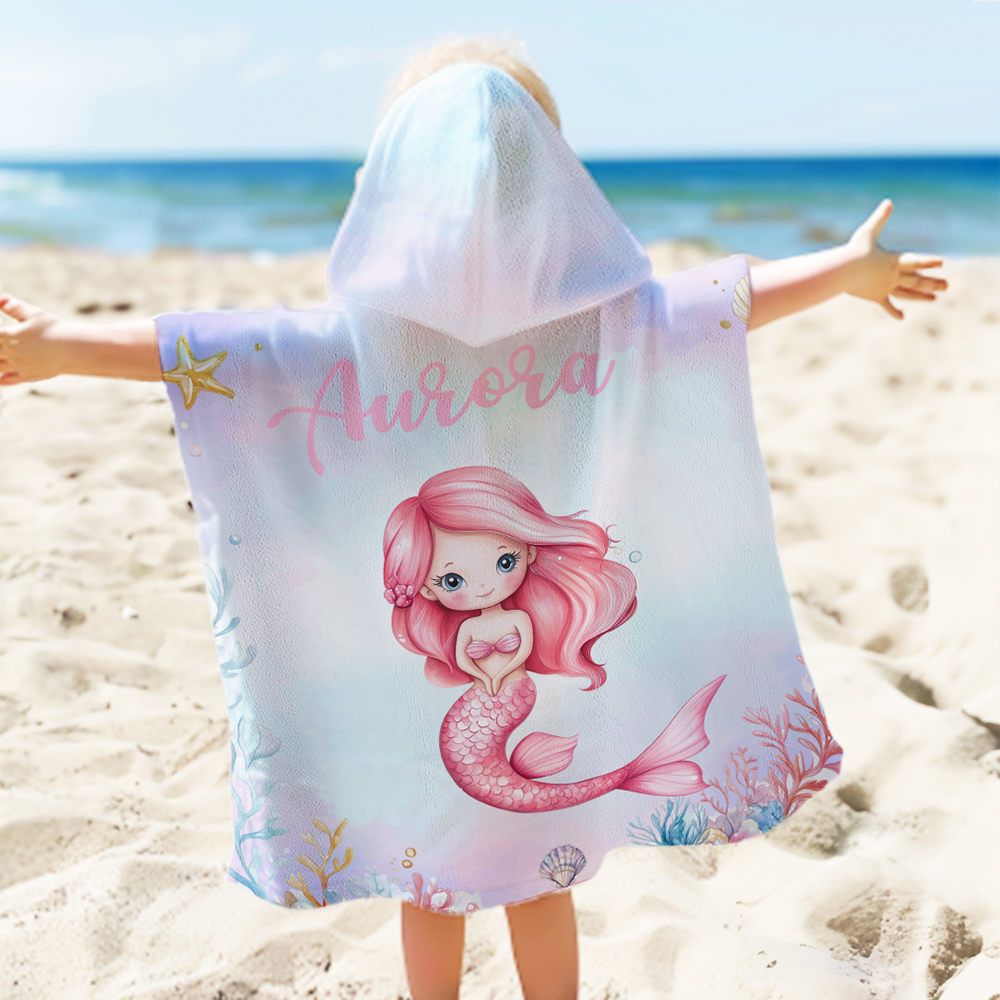Personalised Underwater World Mermaid Soft Quick Dry Kid Hooded Beach ...