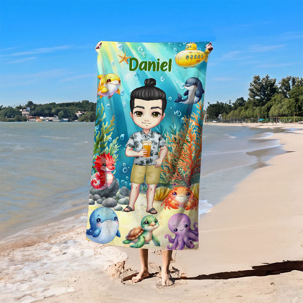 Personalized Ocean Theme Cartoon Character Oversized Quick Dry Beach ...