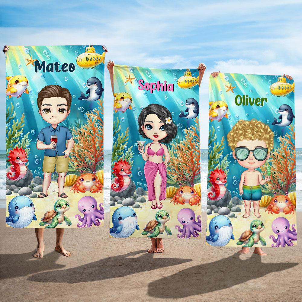 Personalized Ocean Theme Cartoon Character Oversized Quick Dry Beach ...