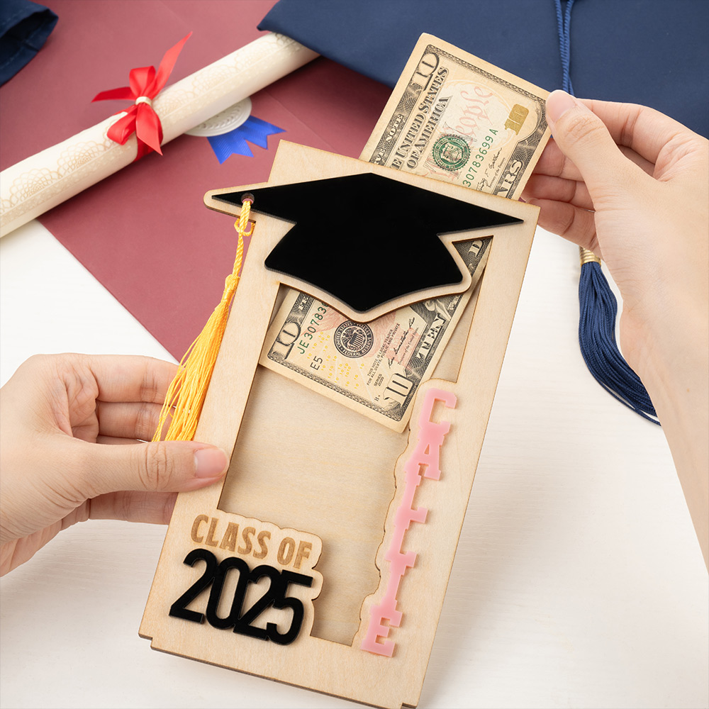 Personalized Multicolor Name Tassel Grad Cap Wooden Money Holder Cash ...