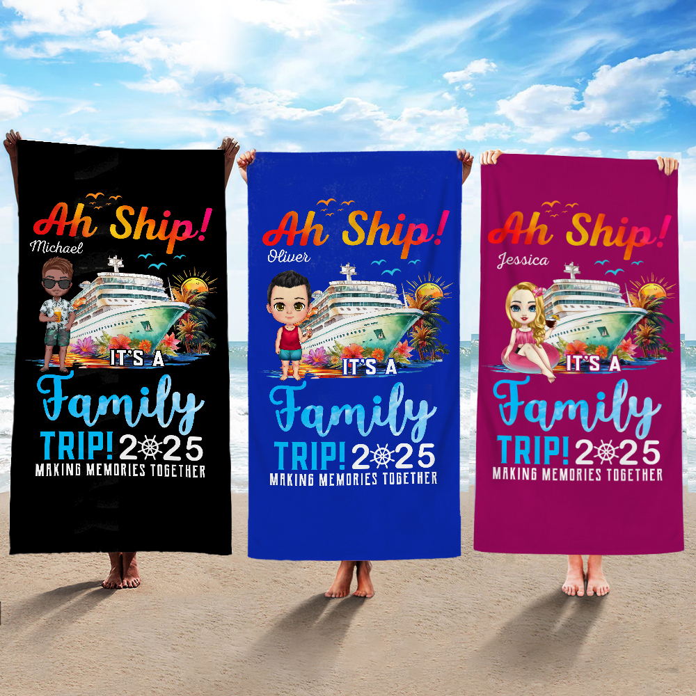 Personalised Cartoon Character Cruise Ship Coconut Tree Quick Drying ...