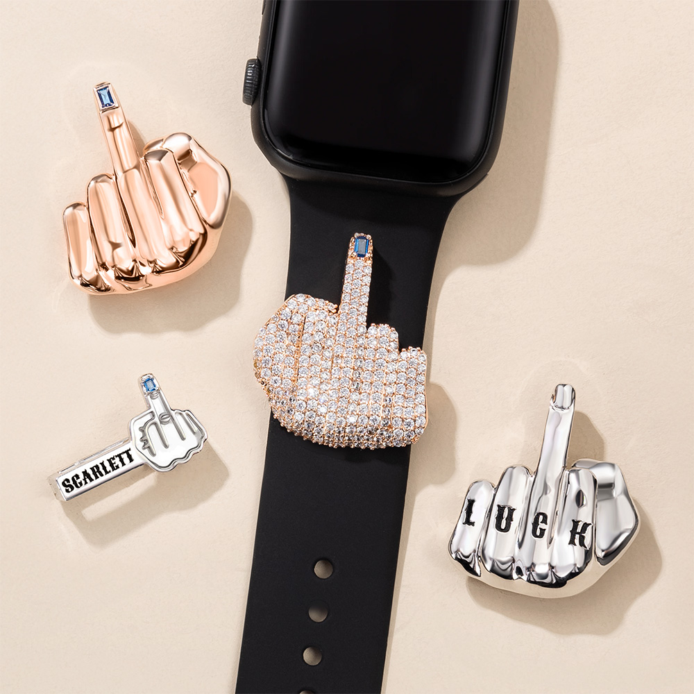 Personalized 3D Spoof Middle Finger Watch Band Charm with Name or ...