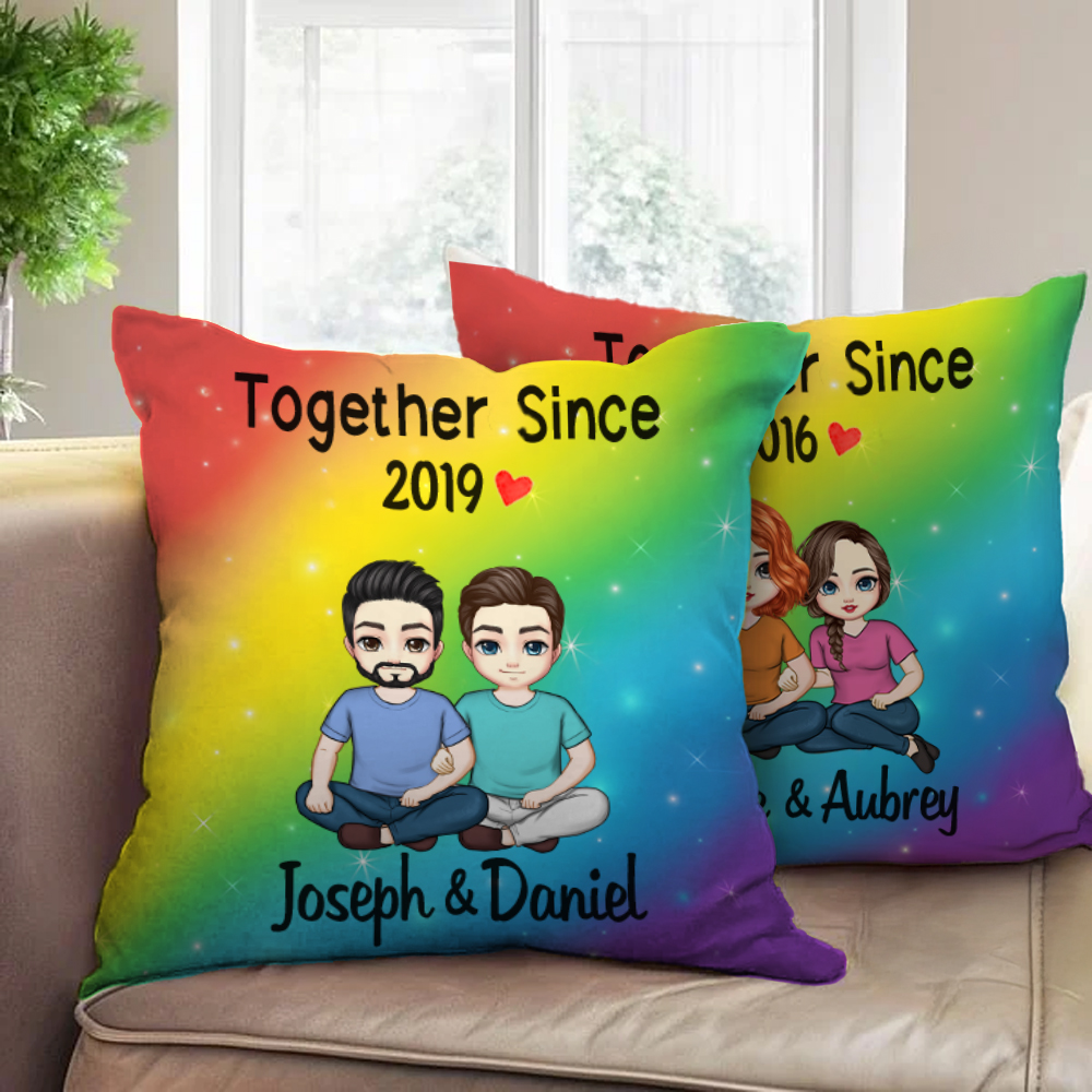 Personalized Together Since Year Cartoon Couple Soft Throw Pillow Cover ...