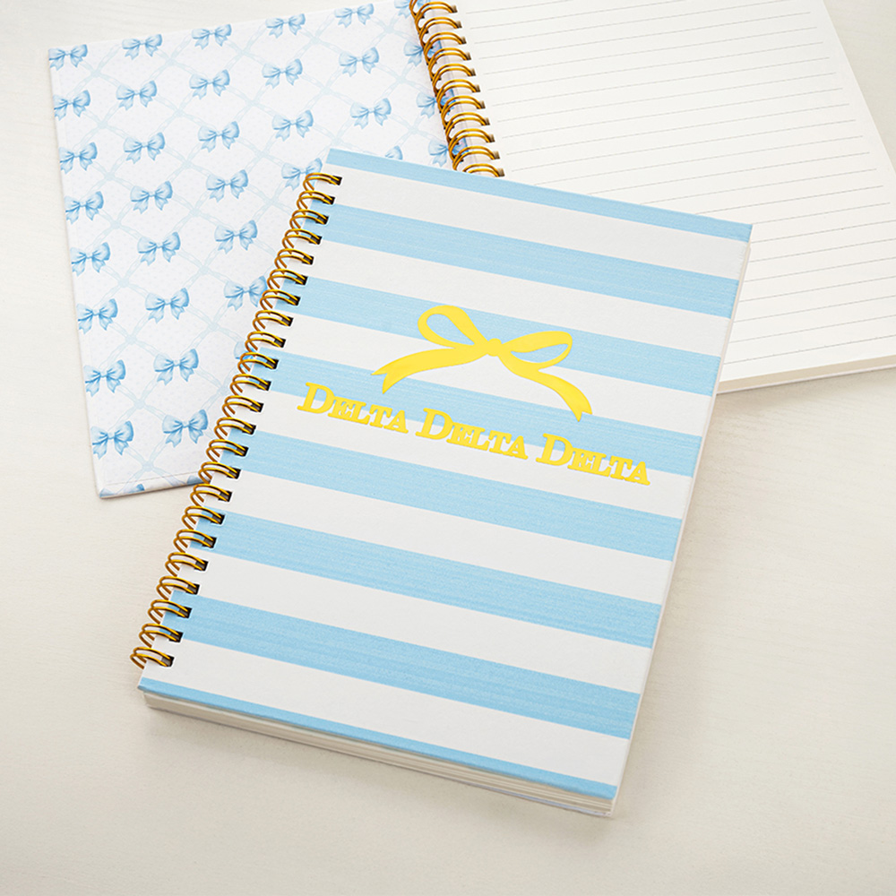 Personalised Sorority Bow Stripe Spiral A5 Notebook with Text Chapter ...