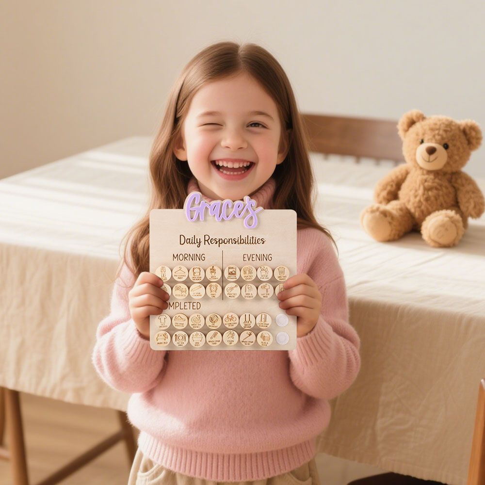 Personalized Name Daily Responsibilities Chore Chart with Hook and Loop and Token Daily ...