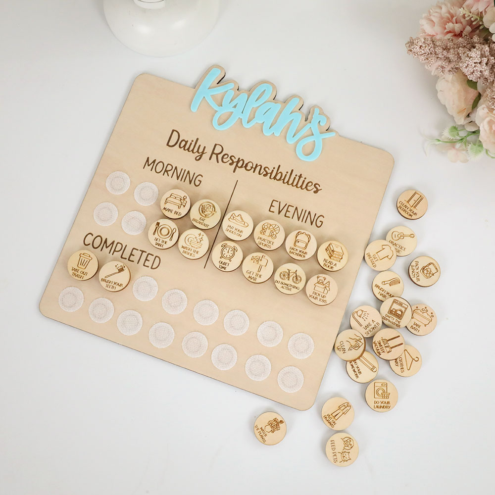 Personalized Name Daily Responsibilities Chore Chart with Hook and Loop and Token Daily ...