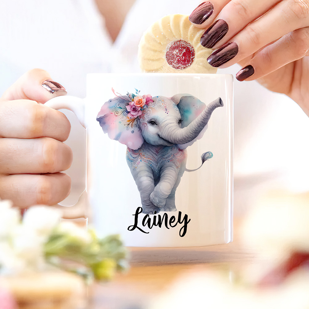 Personaliseer Watercolor Jungle Olifant 11 oz 15 oz Keramische ...