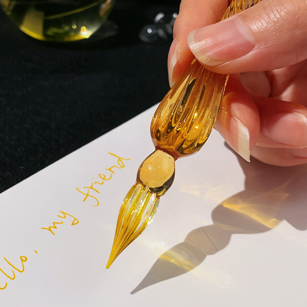Personalised Hand Blown Crystal Glass Dip Pen and Box Set with Initial ...