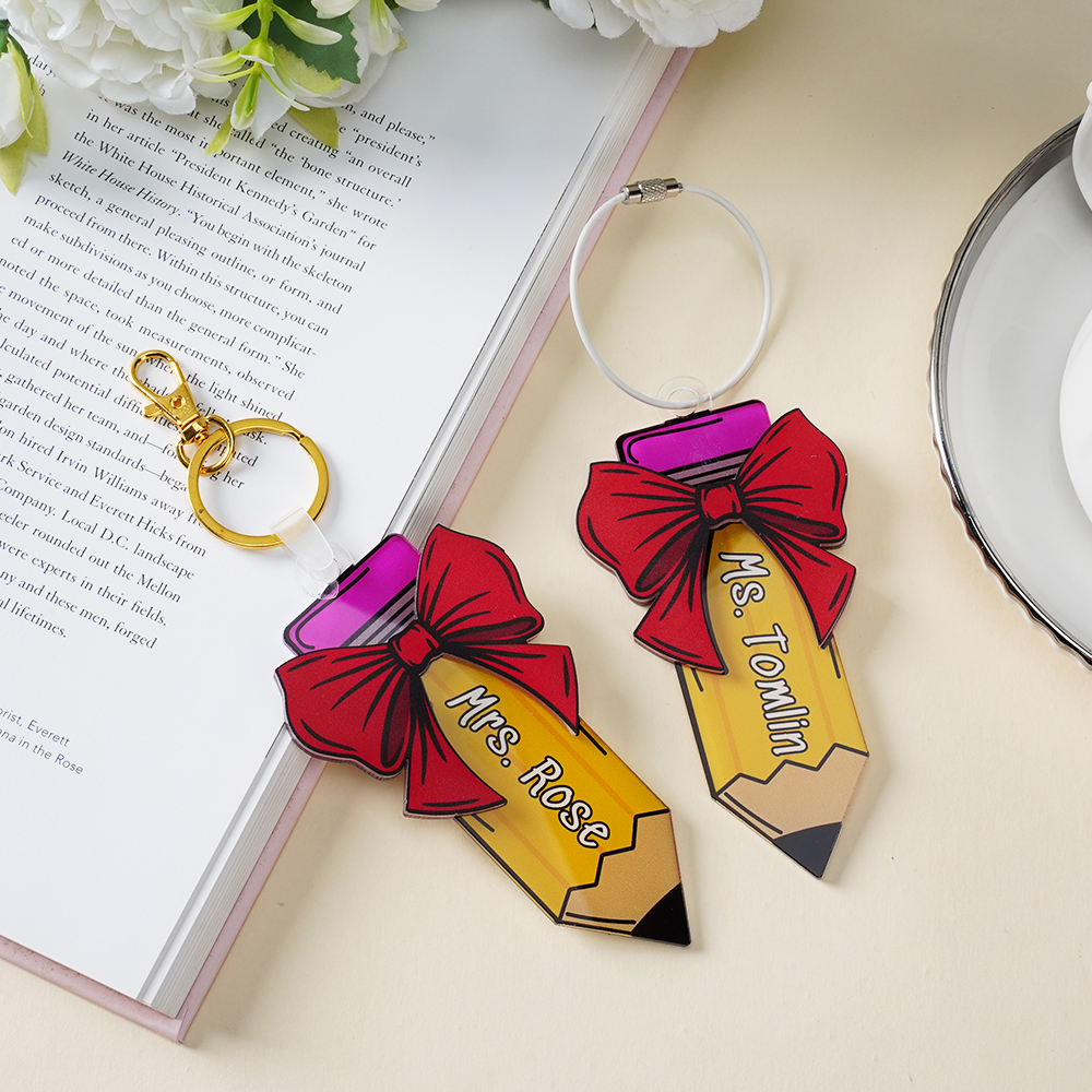 Personalized Pencil Coquette Bow Design Bag Tag with Name Backpack ...