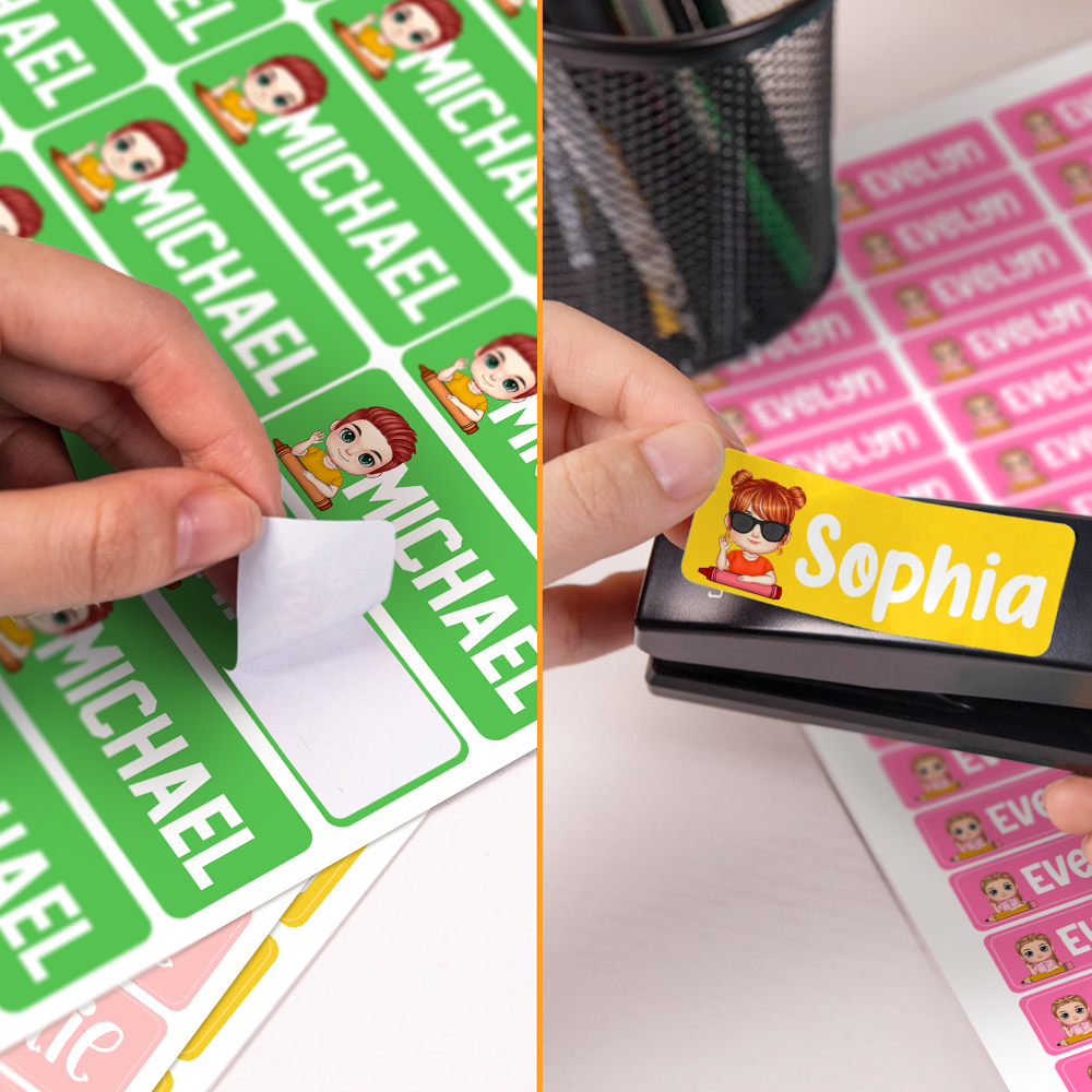 Personalised Multicolour Cartoon Crayon Kid Stickers Labels with Name ...