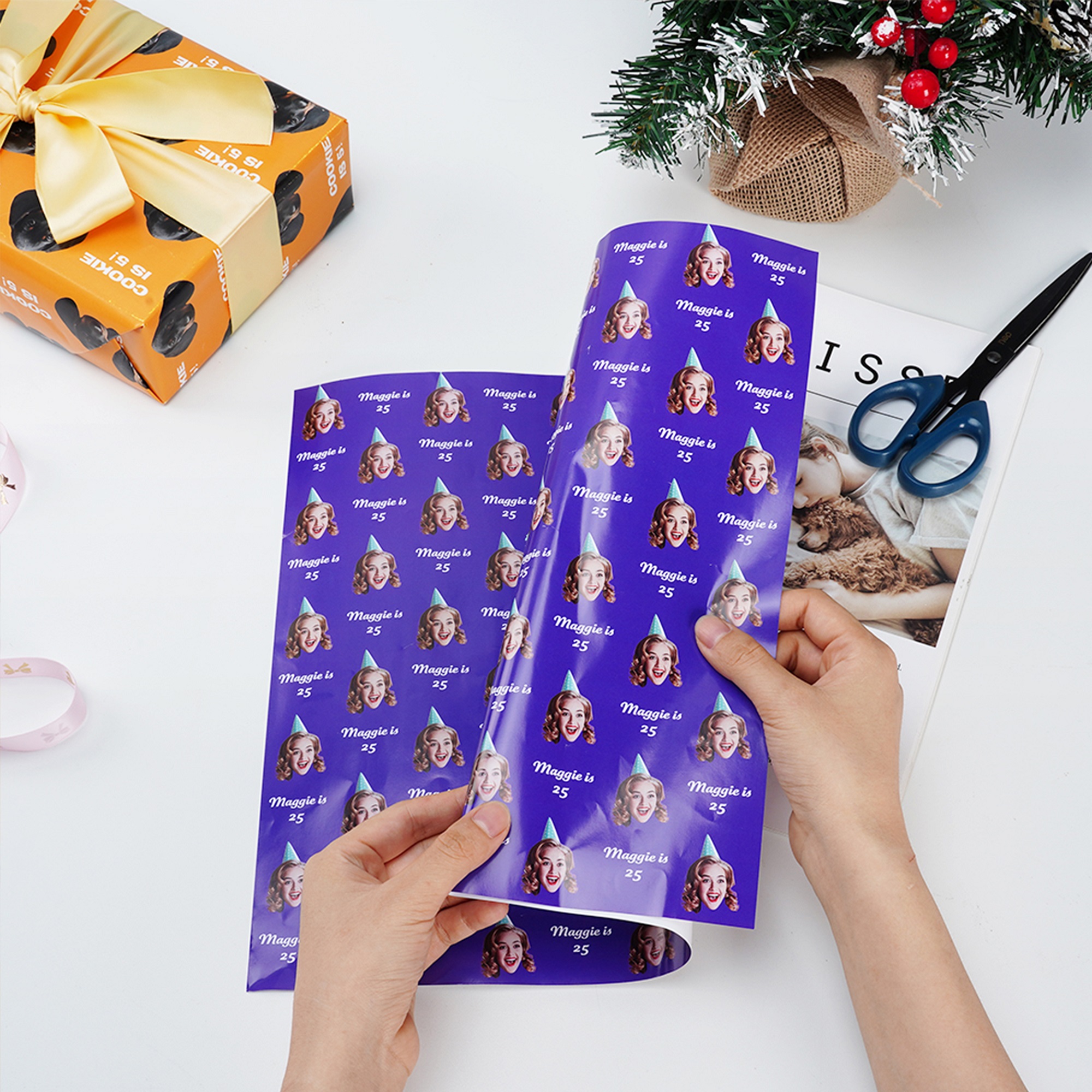 Personalised Funny Face Photo Multicolour Wrapping Paper with Text ...