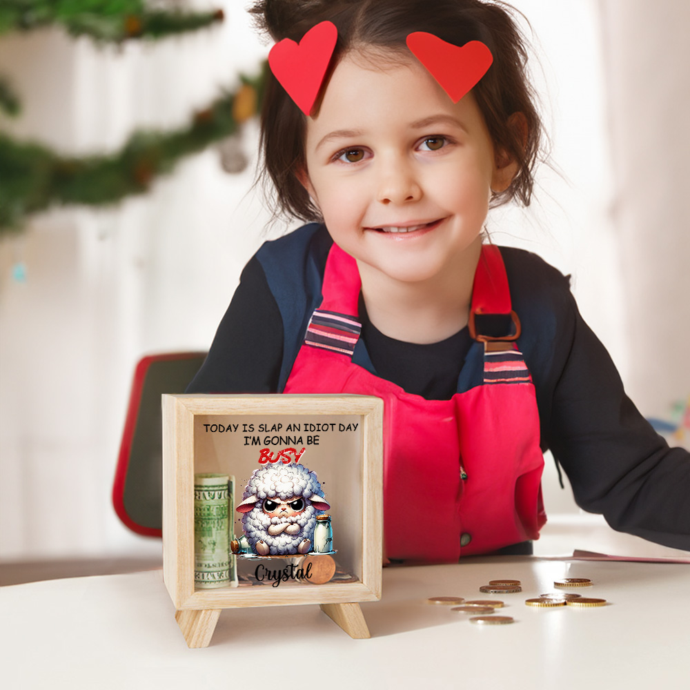 Personalised Naughty Face Grumpy Animals Wood Clear Money Box Piggy ...