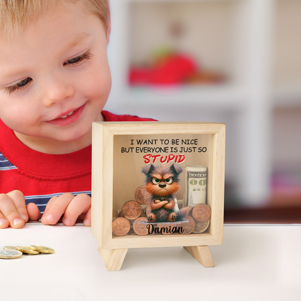 Personalised Naughty Face Grumpy Animals Wood Clear Money Box Piggy ...