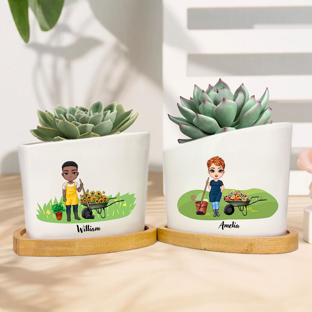 Personalized Cartoon Character Heart-shaped Ceramic Plant Pot with Name ...